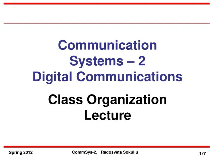 PPT - Communication Systems – 2 Digital Communications Class ...