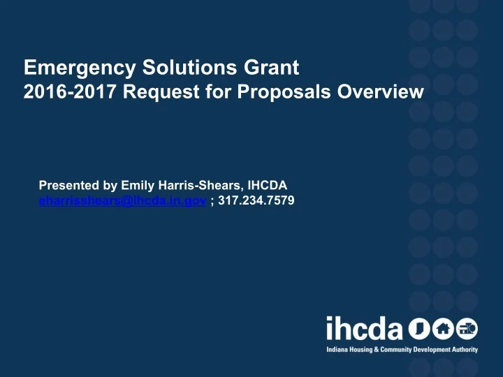PPT - Emergency Solutions Grant 2016-2017 Request for Proposals ...