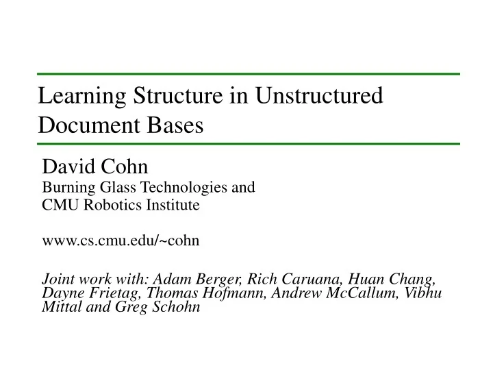 PPT - Learning Structure in Unstructured Document Bases PowerPoint ...