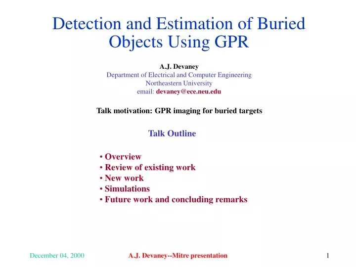 Ppt Detection And Estimation Of Buried Objects Using Gpr Powerpoint