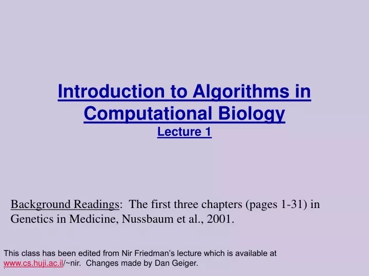 Ppt Introduction To Algorithms In Computational Biology Lecture 1 Powerpoint Presentation Id