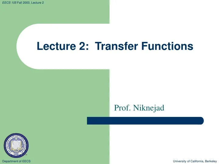 PPT - Lecture 2: Transfer Functions PowerPoint Presentation, free ...