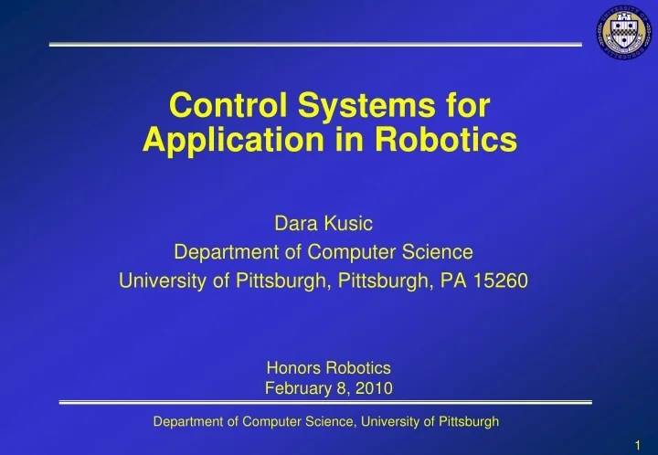PPT - Control Systems for Application in Robotics PowerPoint ...