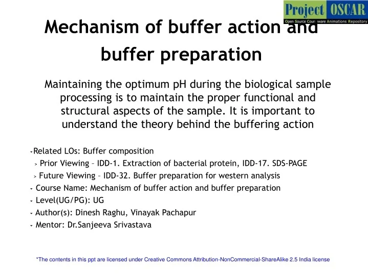 PPT - Mechanism of buffer action and buffer preparation PowerPoint ...