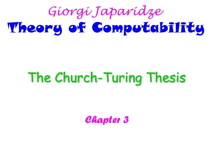 PPT - The Church-Turing Thesis PowerPoint Presentation, free download ...