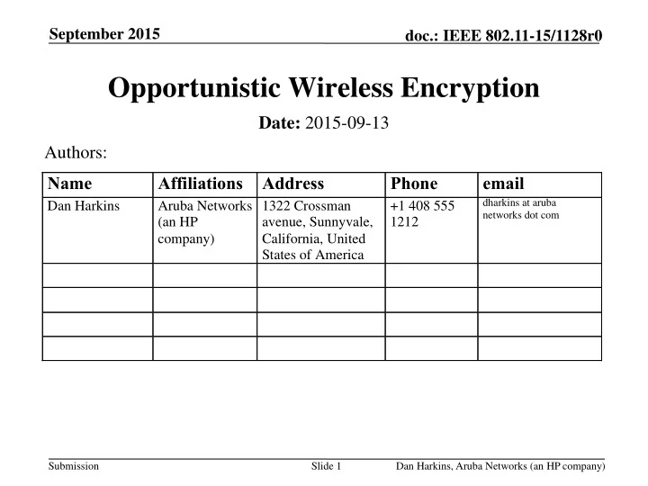 PPT - Opportunistic Wireless Encryption PowerPoint Presentation, free ...