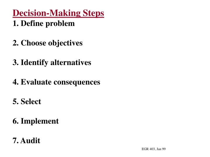 PPT - Decision-Making Steps 1. Define problem 2. Choose objectives 3 ...