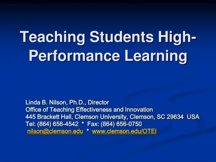 PPT - Teaching Students High-Performance Learning PowerPoint ...