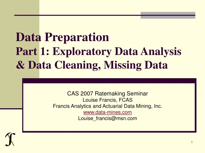PPT - Data Preparation Part 1: Exploratory Data Analysis & Data Cleaning, Missing Data ...