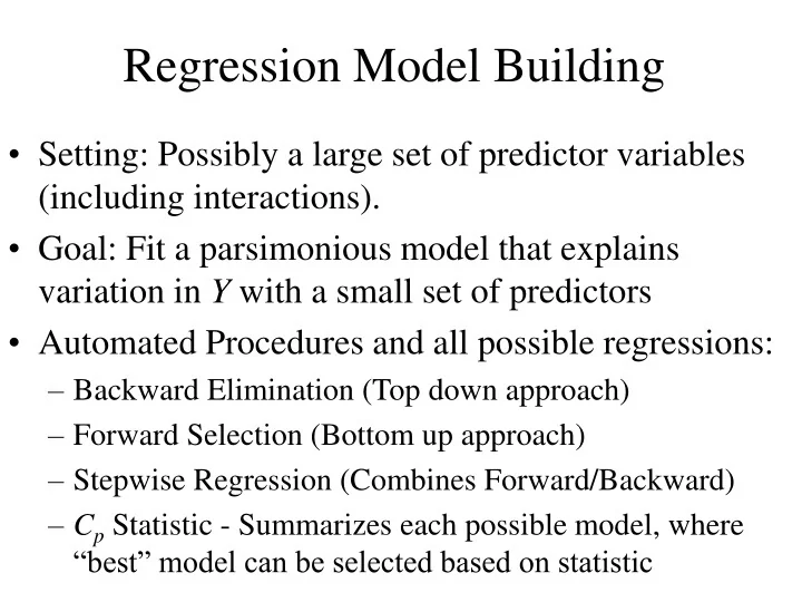 PPT - Regression Model Building PowerPoint Presentation, free download ...