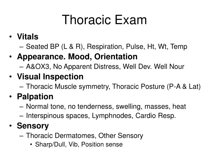 PPT - Thoracic Exam PowerPoint Presentation, free download - ID:9364361