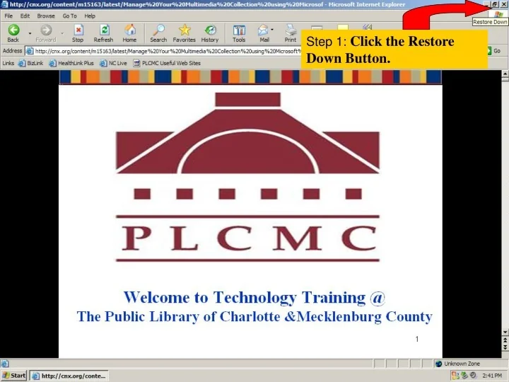 PPT - Step 1: Click the Restore Down Button. PowerPoint Presentation ...