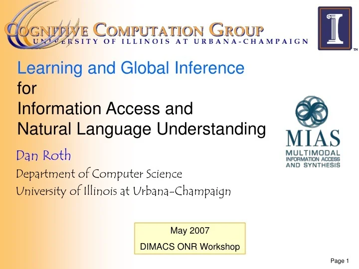 PPT - Learning and Global Inference for Information Access and Natural ...