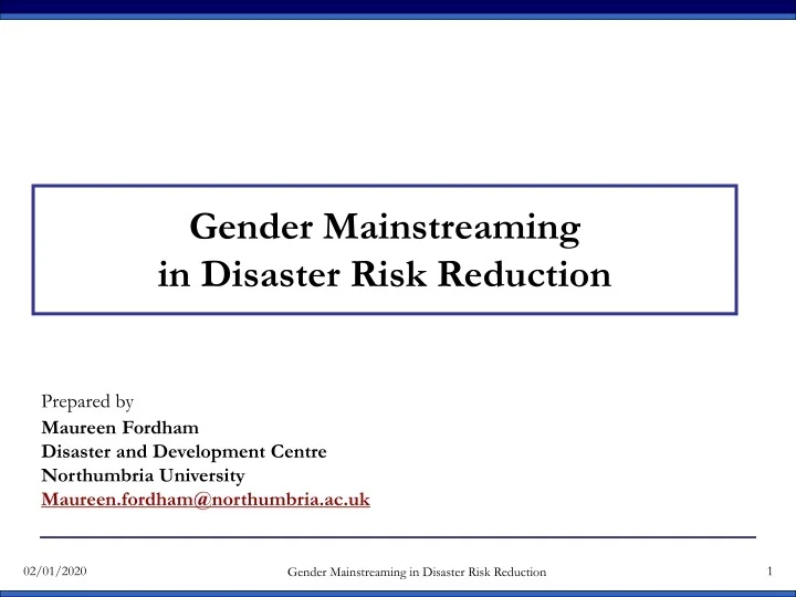 PPT - Gender Mainstreaming in Disaster Risk Reduction PowerPoint ...