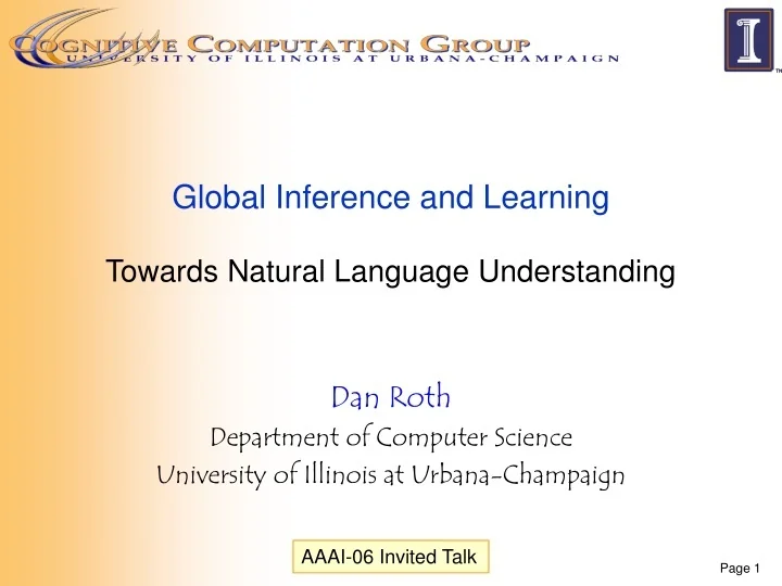 PPT - Global Inference and Learning Towards Natural Language ...