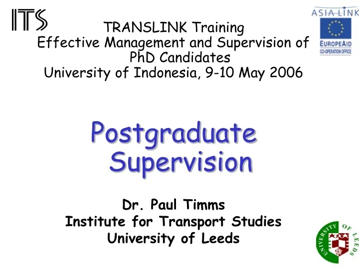 PPT - TRANSLINK Training Effective Management and Supervision of PhD ...