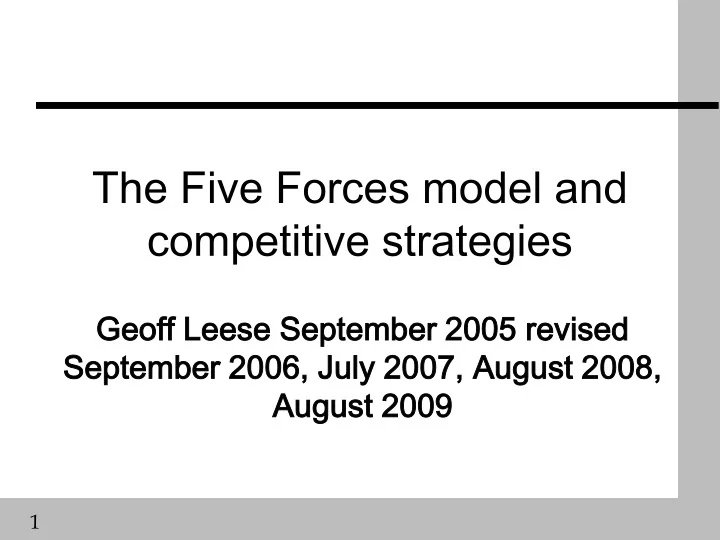 PPT - The Five Forces model and competitive strategies PowerPoint ...