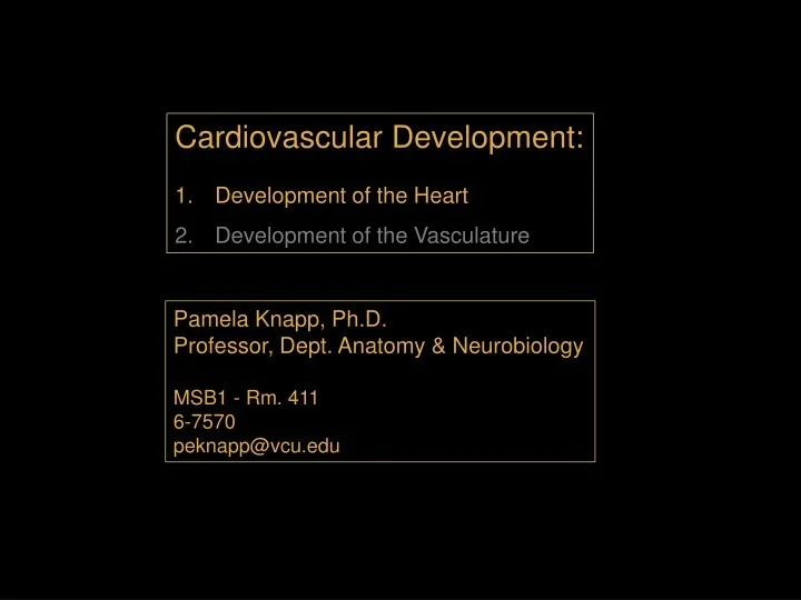 PPT - Cardiovascular Development: Development of the Heart Development ...
