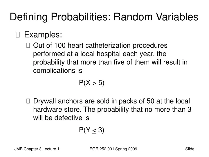 PPT - Defining Probabilities: Random Variables PowerPoint Presentation - ID:9379788