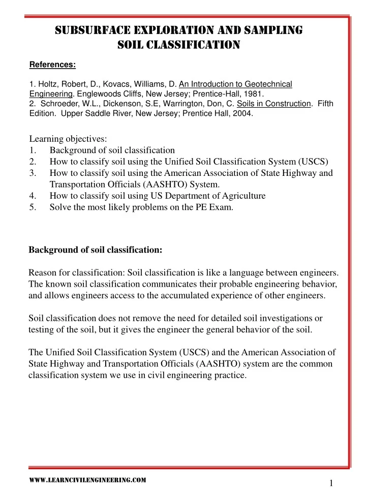 PPT - Subsurface exploration and sampling Soil classification ...