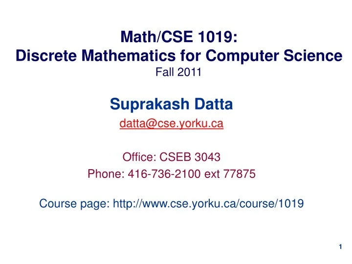 PPT - Math/CSE 1019: Discrete Mathematics for Computer Science Fall ...