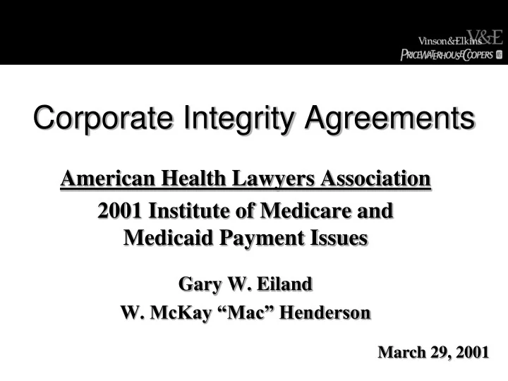 PPT - Corporate Integrity Agreements PowerPoint Presentation, free ...