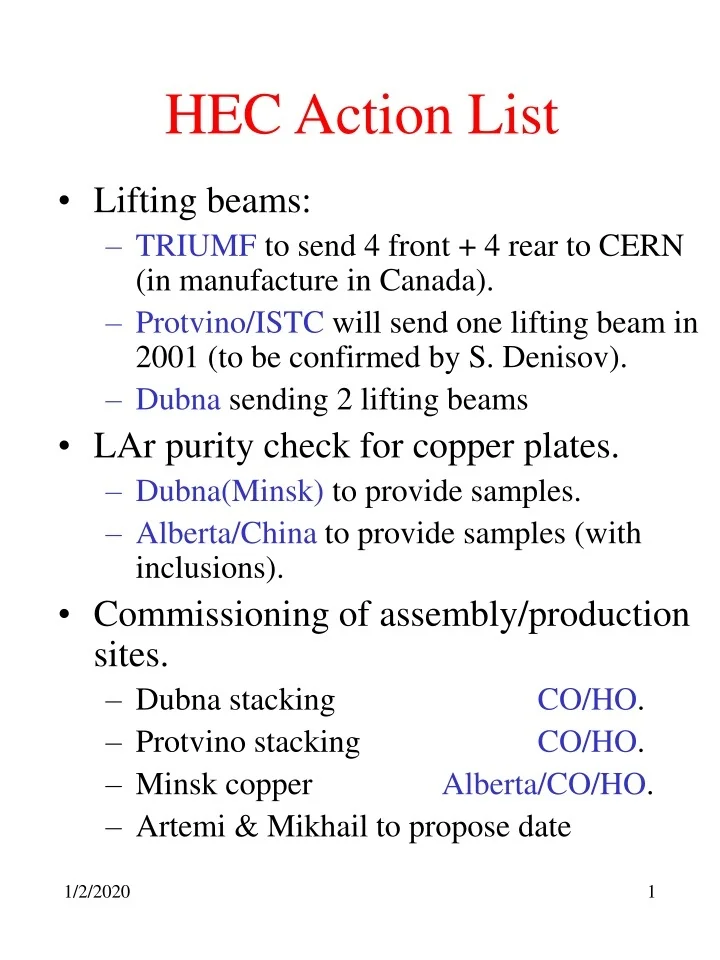 PPT - HEC Action List PowerPoint Presentation, free download - ID:9384690