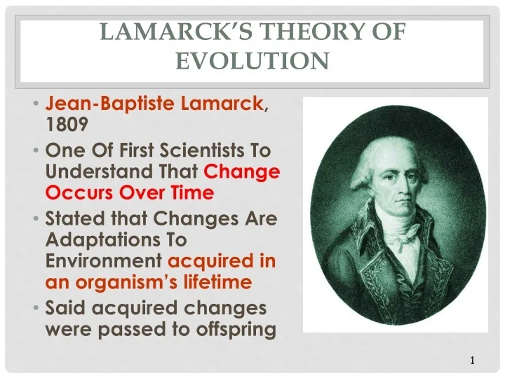 PPT - Lamarck’s Theory of Evolution PowerPoint Presentation, free ...