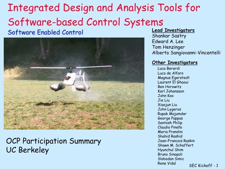 PPT - Integrated Design and Analysis Tools for Software-based Control ...