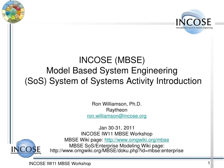 PPT - INCOSE (MBSE) Model Based System Engineering (SoS) System of Systems Activity Introduction ...