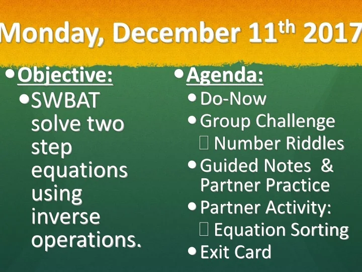 PPT - Monday , December 11 th 2017 PowerPoint Presentation, free ...
