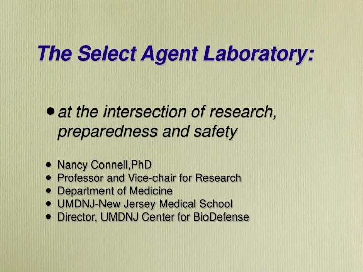 PPT - The Select Agent Laboratory: PowerPoint Presentation, free ...
