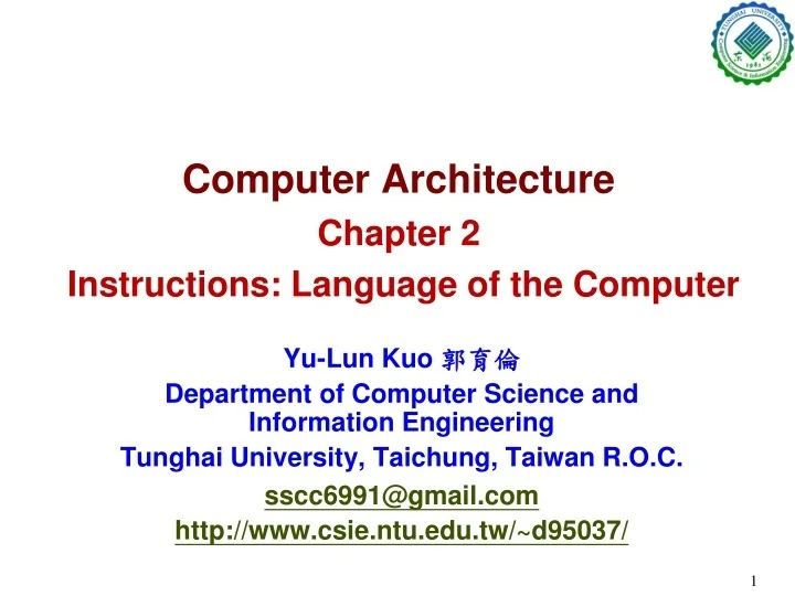 PPT - Computer Architecture Chapter 2 Instructions: Language of the Computer PowerPoint ...