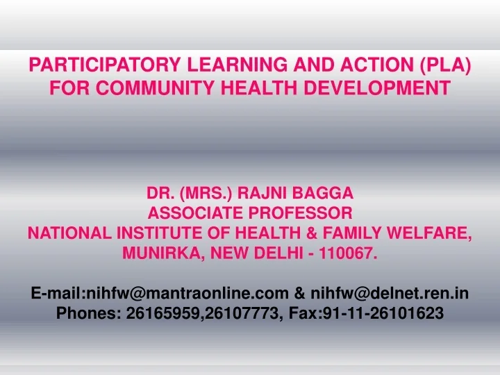 PPT - PARTICIPATORY LEARNING AND ACTION (PLA) FOR COMMUNITY HEALTH ...