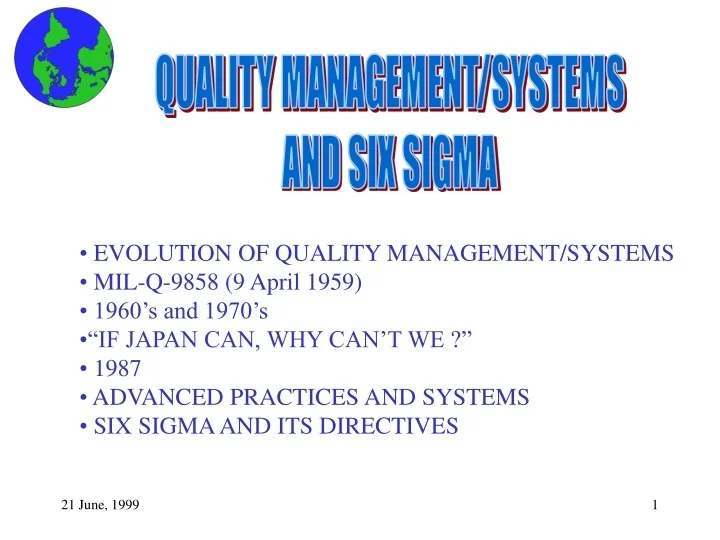 PPT - EVOLUTION OF QUALITY MANAGEMENT/SYSTEMS MIL-Q-9858 (9 April 1959 ...