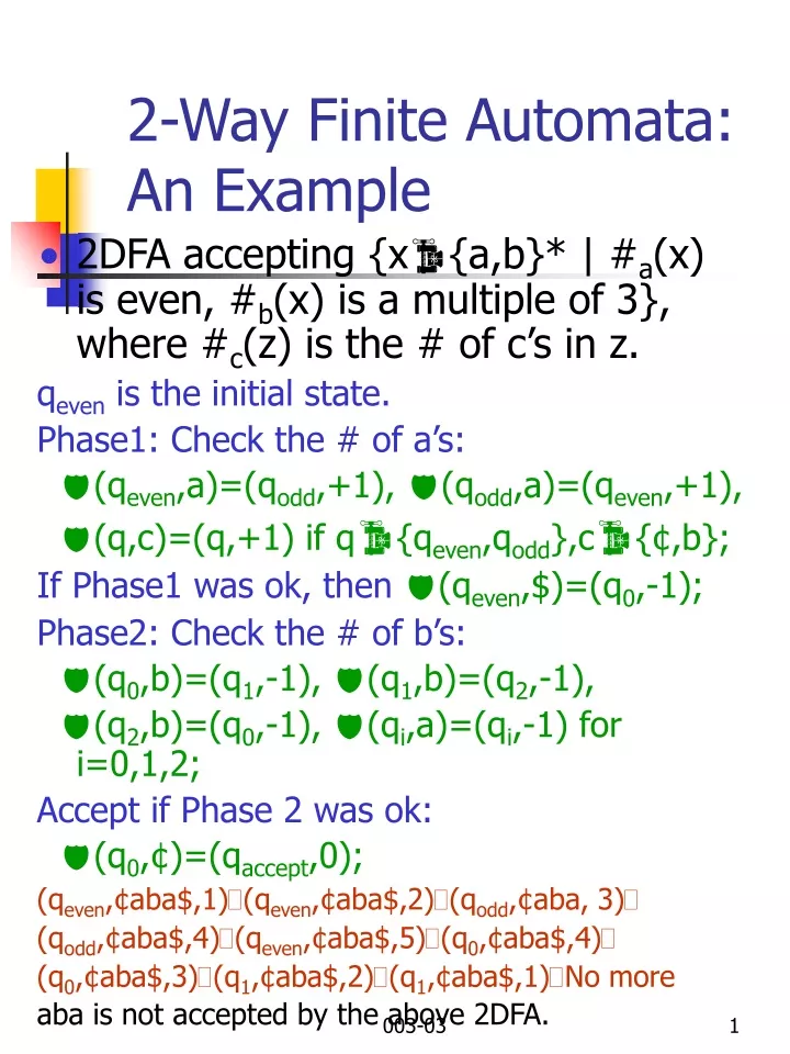 Ppt 2 Way Finite Automata An Example Powerpoint Presentation Free Download Id 9441816