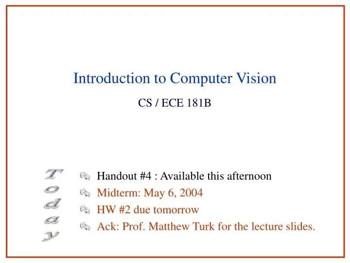 PPT - Introduction to Computer Vision PowerPoint Presentation, free ...