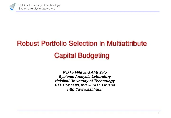 PPT - Robust Portfolio Selection in Multiattribute Capital Budgeting PowerPoint Presentation ...