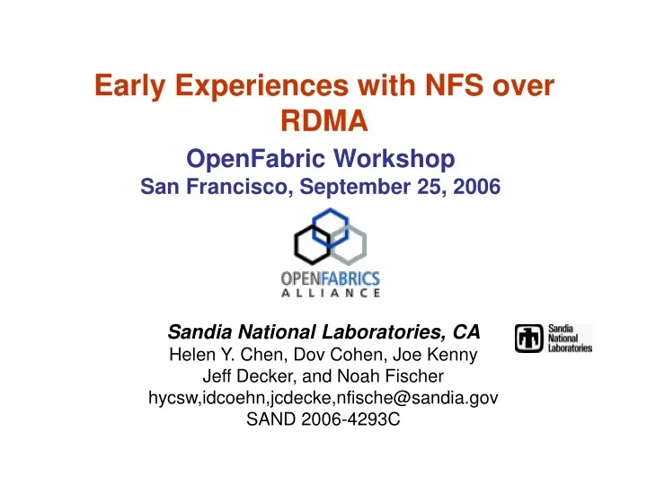 PPT - Early Experiences with NFS over RDMA PowerPoint Presentation ...
