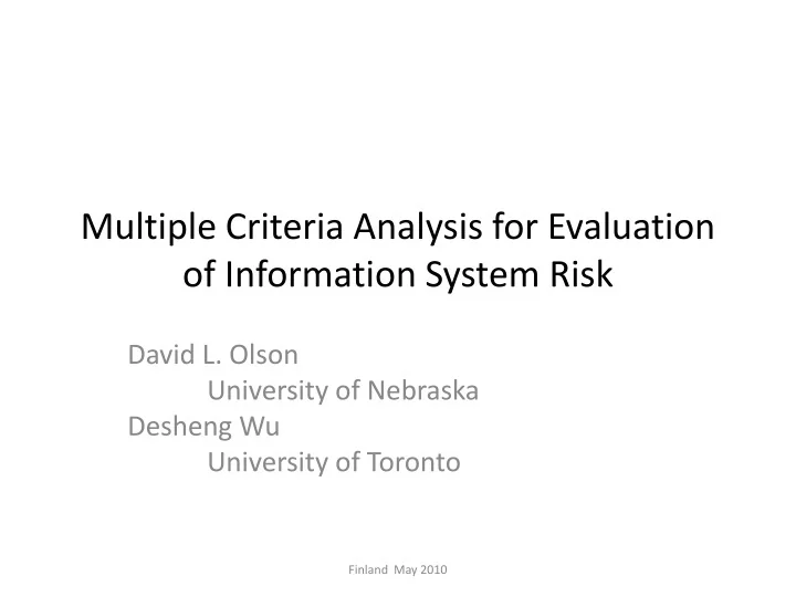PPT - Multiple Criteria Analysis for Evaluation of Information System ...
