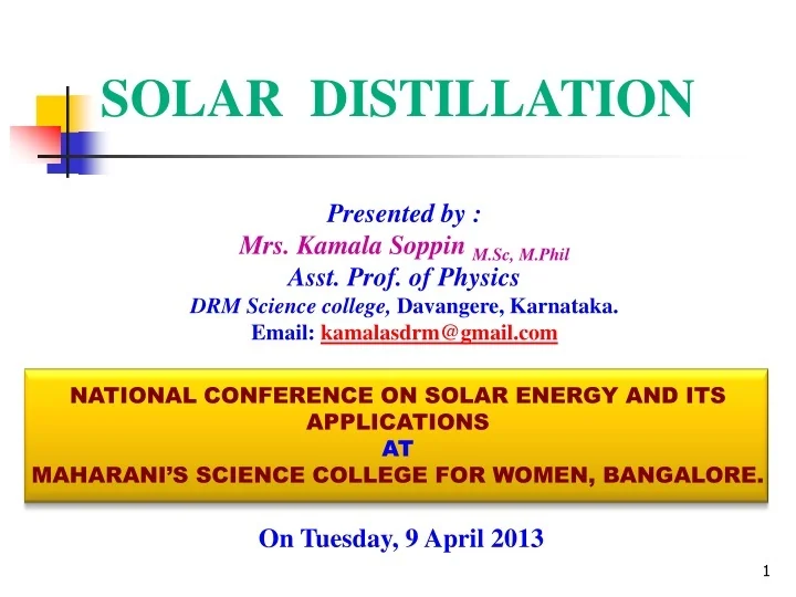 PPT - SOLAR DISTILLATION PowerPoint Presentation, free download - ID:9451137