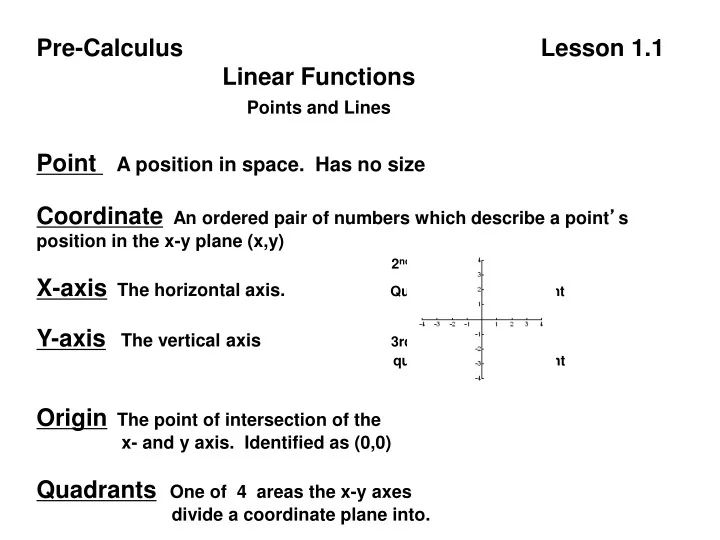 PPT - Pre-Calculus Lesson 1.1 Linear Functions Points and Lines ...