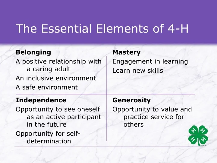 PPT - The Essential Elements of 4-H PowerPoint Presentation, free ...