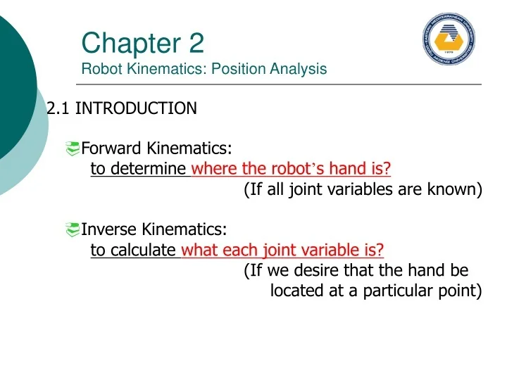 PPT - Chapter 2 Robot Kinematics: Position Analysis PowerPoint ...