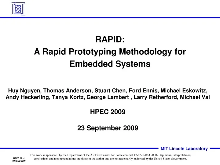PPT - RAPID: A Rapid Prototyping Methodology for Embedded Systems ...