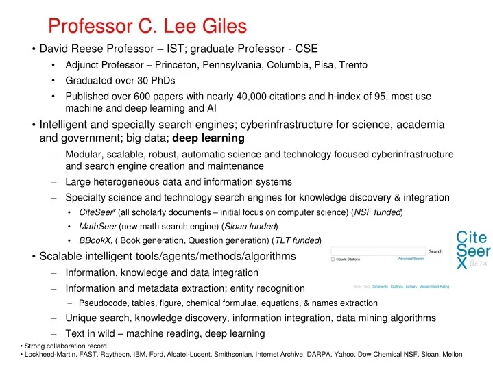 PPT - Professor C. Lee Giles PowerPoint Presentation, free download ...
