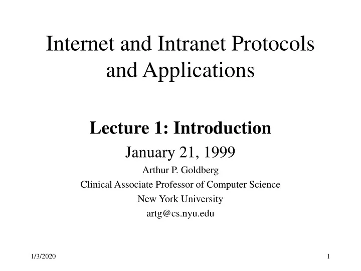 PPT - Internet and Intranet Protocols and Applications PowerPoint ...