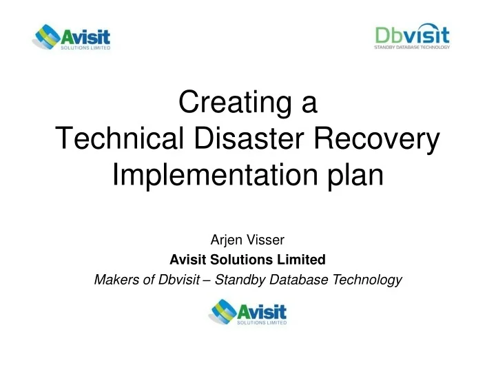 PPT - Creating a Technical Disaster Recovery Implementation plan ...
