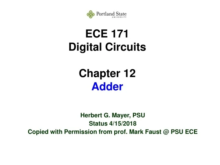 PPT - ECE 171 Digital Circuits Chapter 12 Adder PowerPoint Presentation - ID:9473294