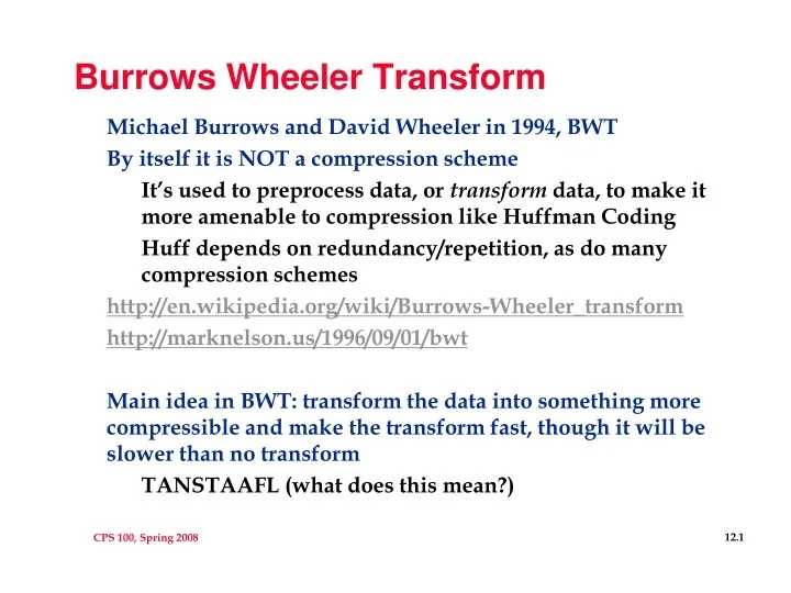 PPT - Burrows Wheeler Transform PowerPoint Presentation, free download ...